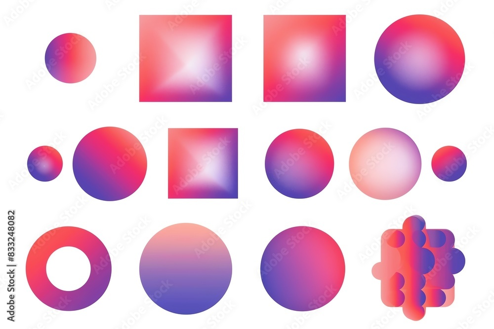 Gradient filled circles and squares, flat design, rule of thirds, white ...