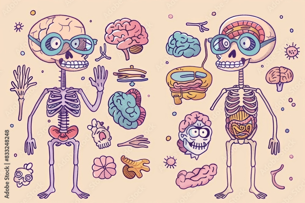 Cartoon cute doodles of a human character with x-ray glasses, peering ...