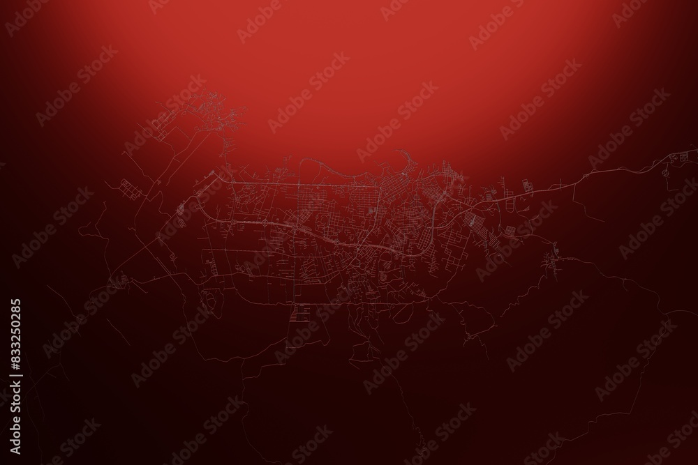 Street map of Malabo (Equatorial Guinea) engraved on red metal ...