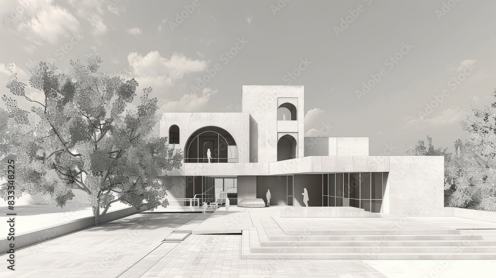 Mission Revival, Iranian architecture, line art, museum exhibition ...