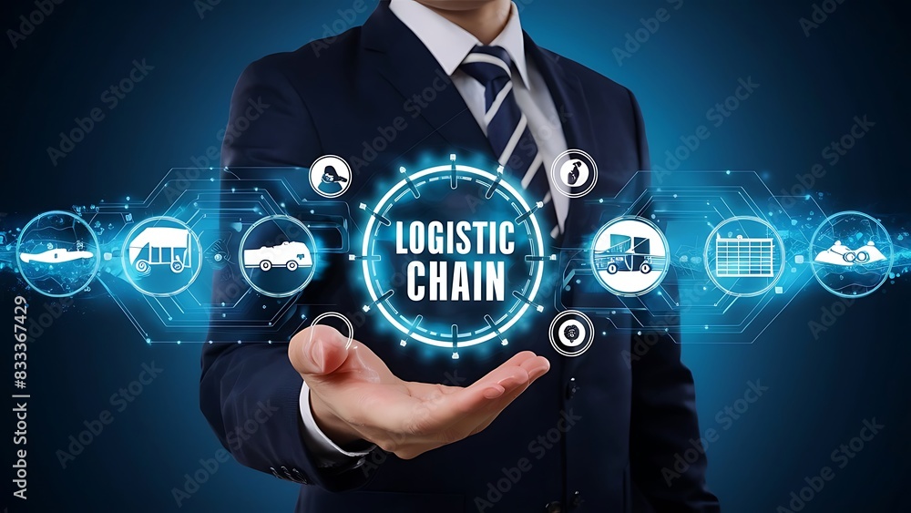 Supply chain logistics background. Diagram showing the flow of goods ...