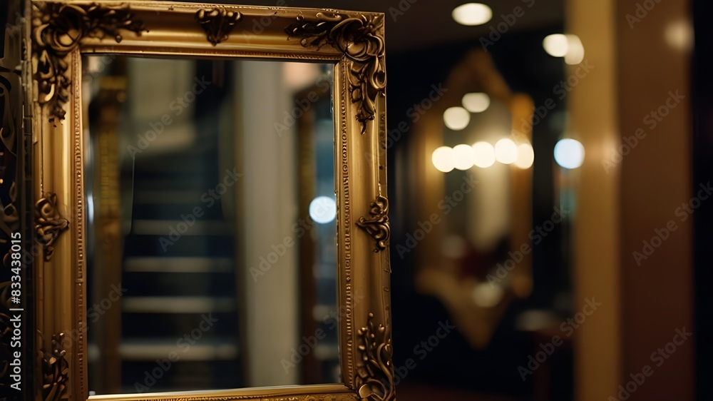 Old vintage retro antique mirror in gold frame, rustic style, Vintage ...