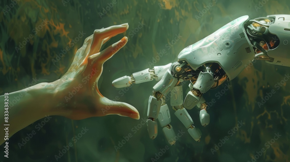 Bridging the Gap - Robot Hand Reaching Out to Human, Symbolizing AI's ...
