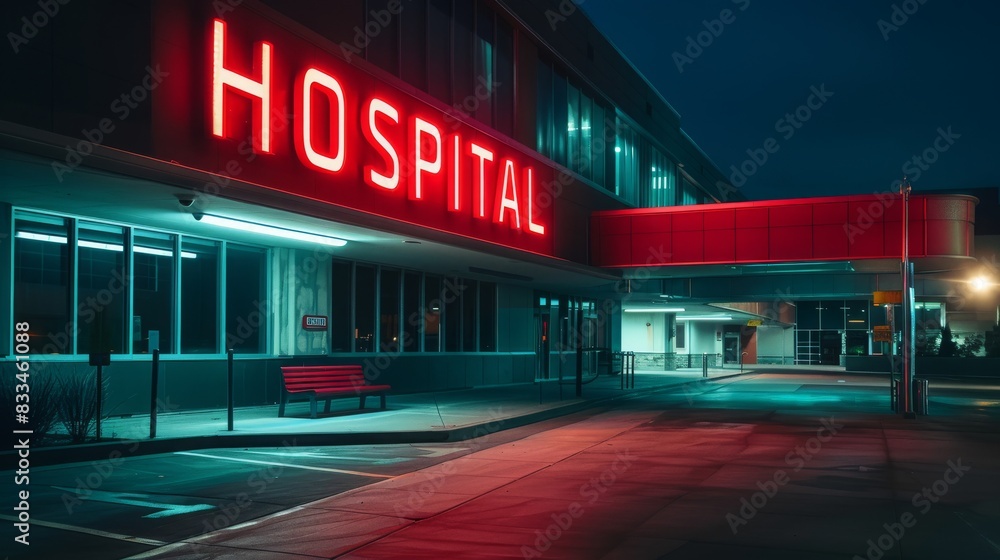 Vivid Nighttime Hospital Exterior: Lifelike Photo of Illuminated ...