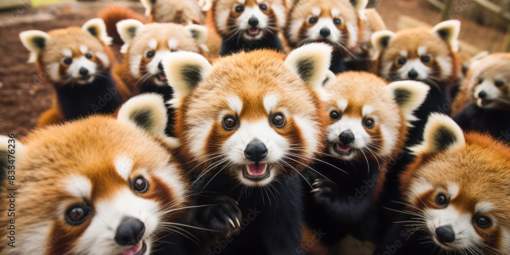 Group of Adorable Red Pandas Posing at Camera. A delightful group of ...