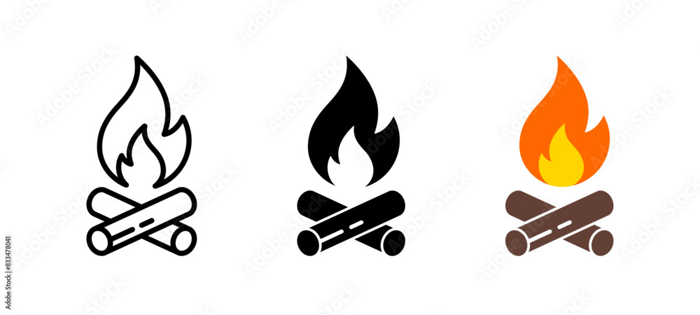 Campfire icon. Fireplace symbol. Bonfire vector illustration. Firewood ...