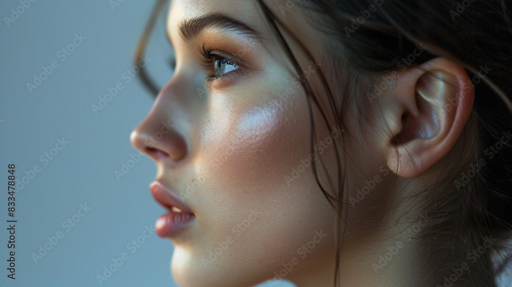 Natural Beauty Concept: Young Woman Profile Face Closeup Studio Shot ...
