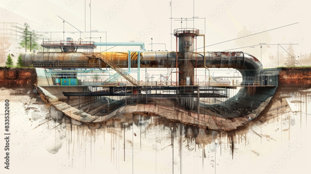 Technical cross-section of oil and gas pipelines Stock Illustration ...