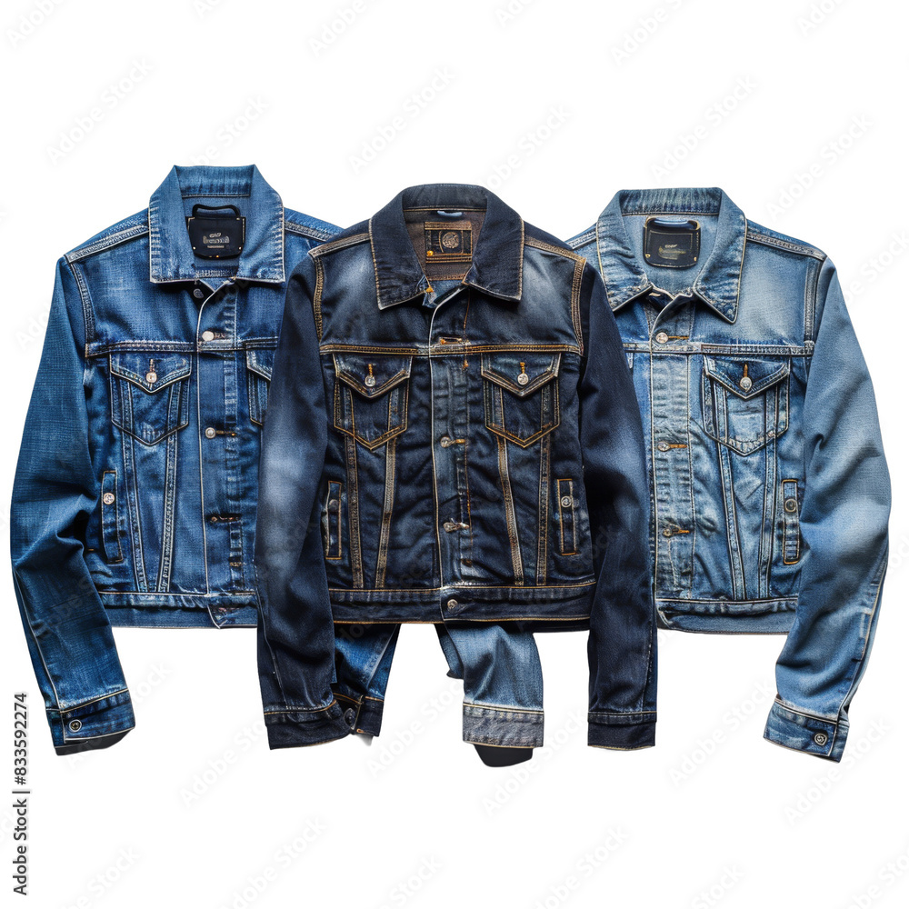 [Transparent Background PNG]Three Blue Denim Jackets on transparent ...