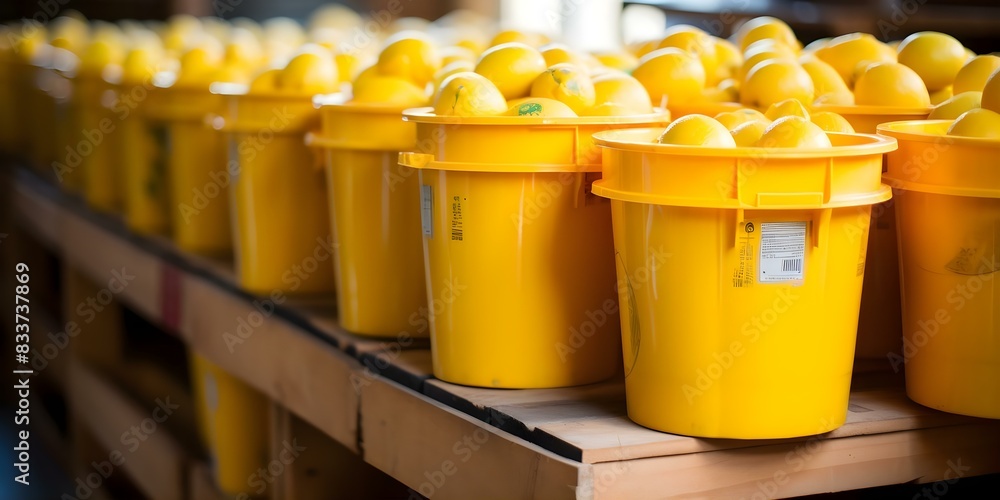 Overflowing yellow plastic bins show excess waste problem packed with ...