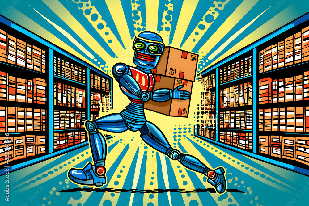 cartoon-like illustration of warehouse robot - robots, warehouse ...