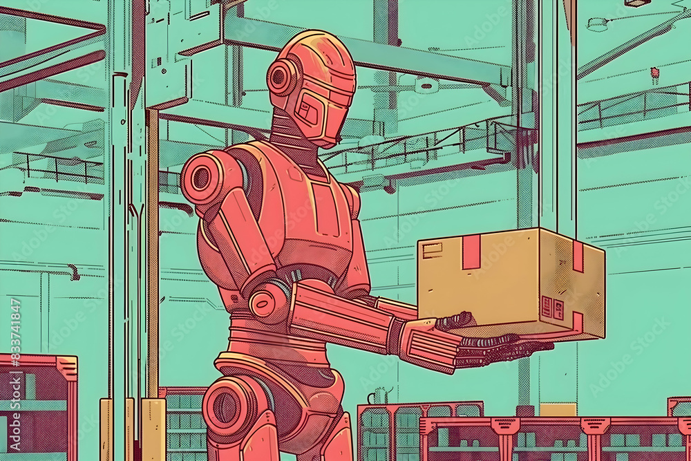 cartoon-like illustration of warehouse robot - robots, warehouse ...