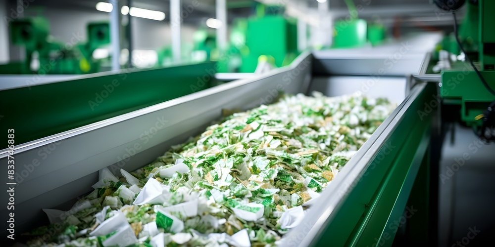 Sorting and processing plastic waste on a factory conveyor for ...