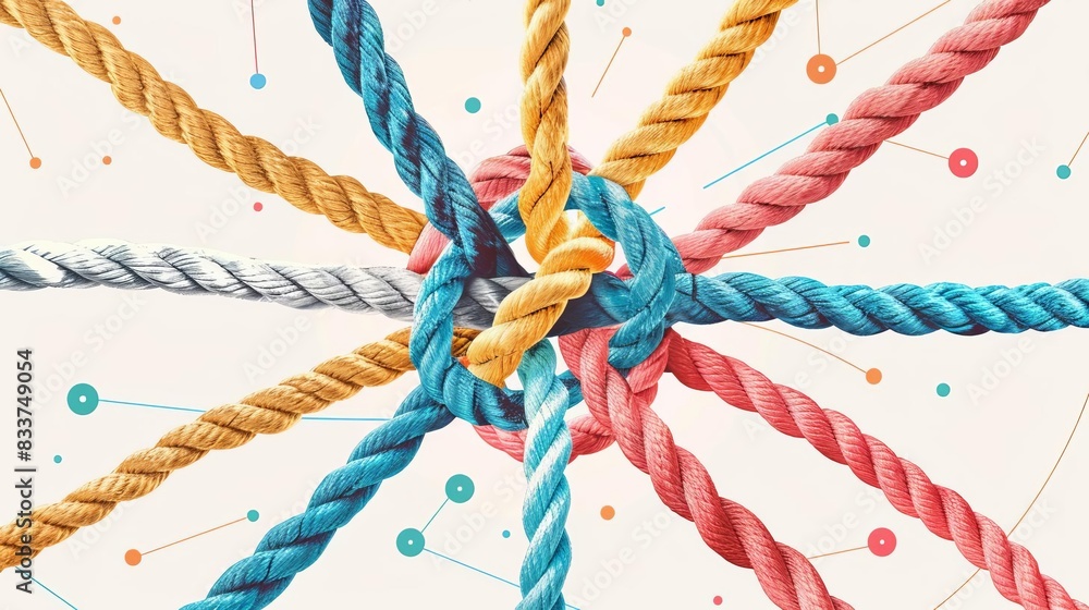 diverse ropes interconnected symbolizing collective effort integration ...
