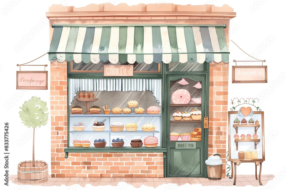 Bakery shop flat design front view pastry watercolor Complementary ...