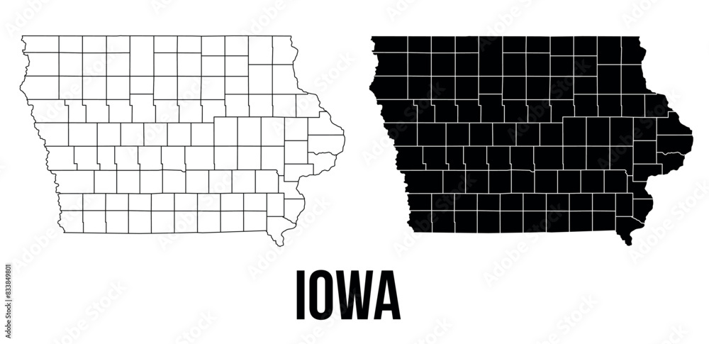 Iowa map of city regions districts vector black on white and outline ...