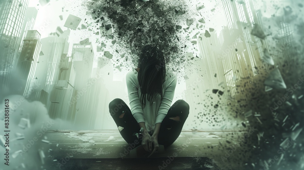 Depressed person in despair, sad dark young problem. Woman background ...