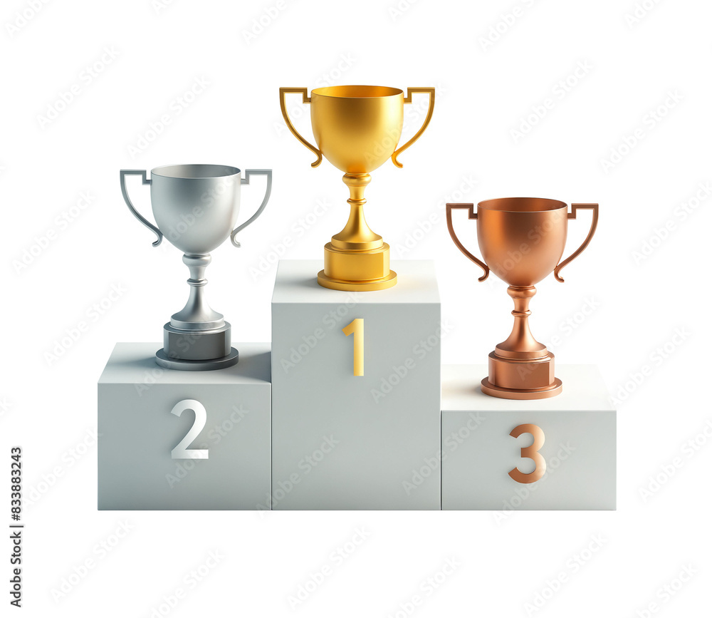 Winners podium with 3 cups, gold, silver and bronze. Png, isolated ...