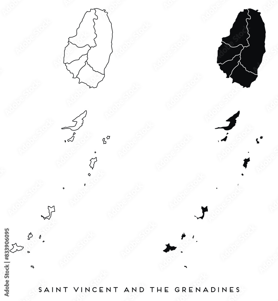 Saint Vincent and the Grenadines map of city regions districts vector ...