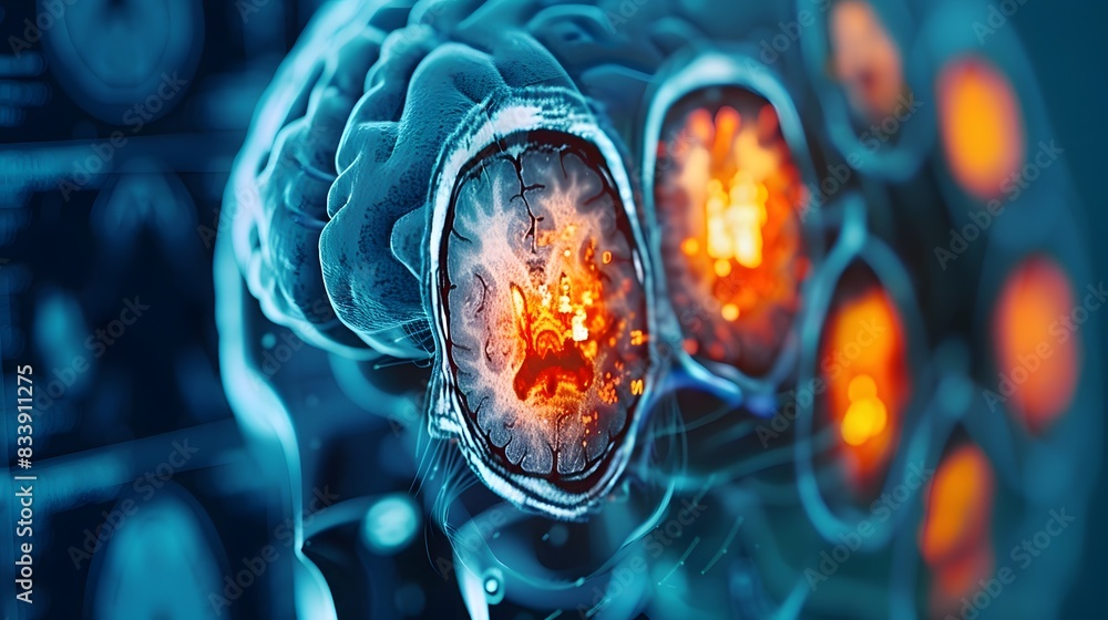 MRI scan of the brain highlighting areas Stock Illustration | Adobe Stock