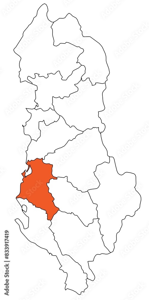 Outline of the map of the region of Albania - Qarku i Fierit, Fier ...