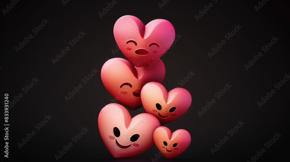 An artistic arrangement of happy emoji hearts in pink and red gradients ...