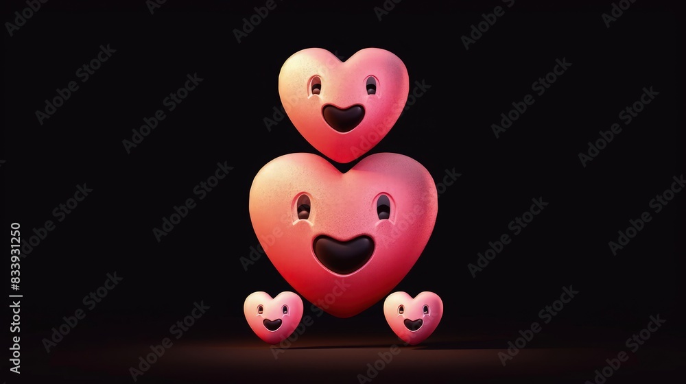 An artistic arrangement of happy emoji hearts in pink and red gradients ...