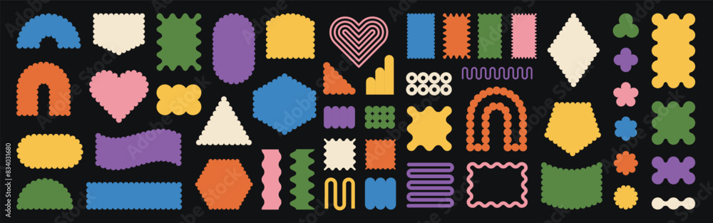 Set of scallop edge shapes. Retro brutalism figures, squiggle forms ...