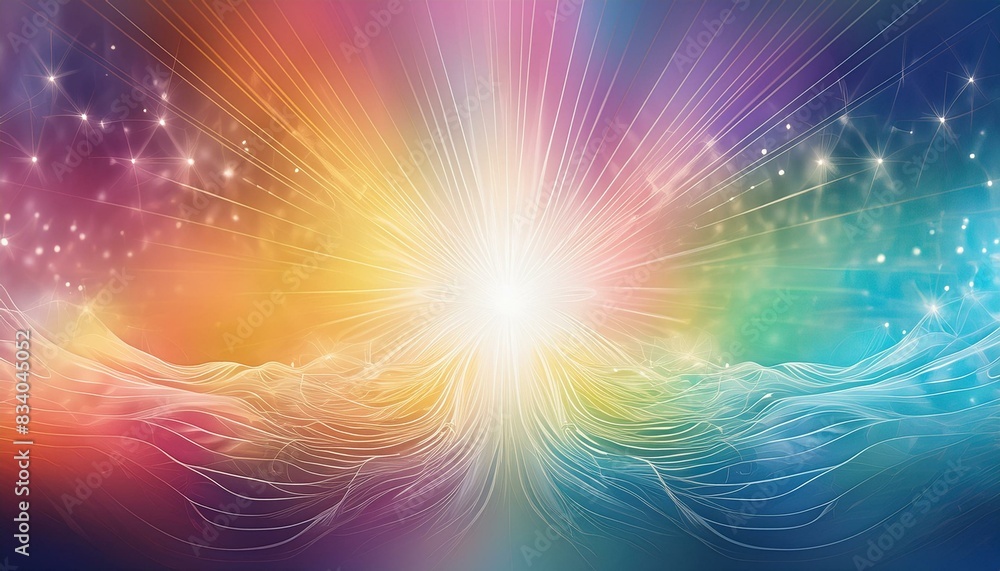 Light aura spiritual energy rays emit white light on rainbow soft color ...