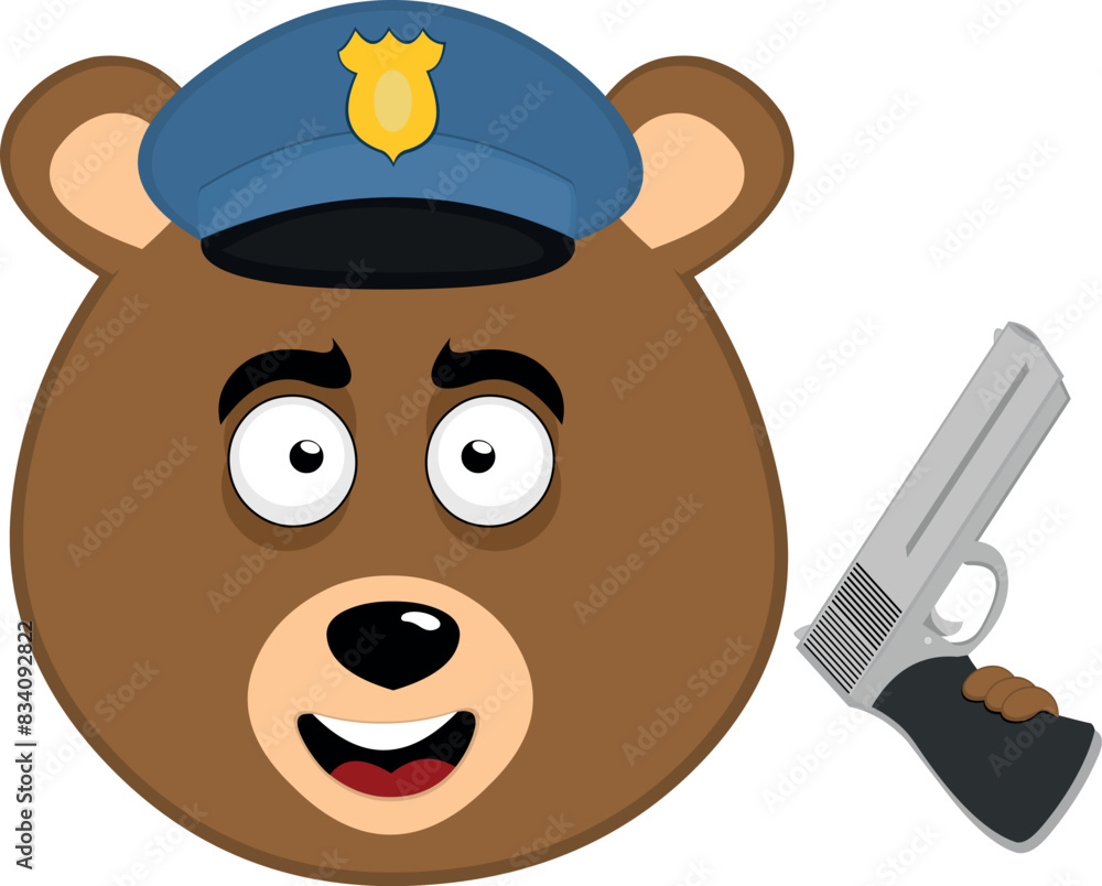 vector illustration face brown bear grizzly cartoon, with a police hat ...