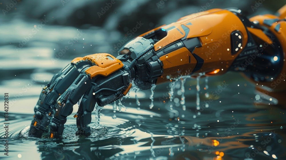 Advanced robotic arm reaching into the water to rescue a drowning ...
