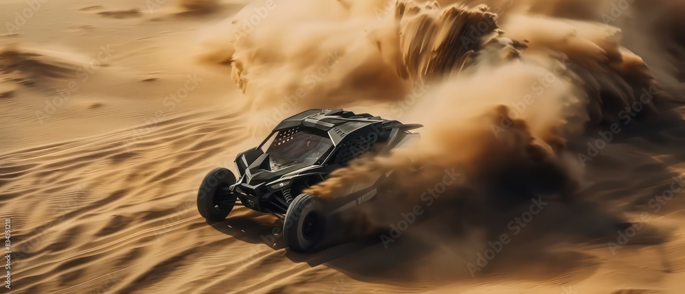 wallpaper of a buggy driving fast in sand dunes, very dynamic and ...