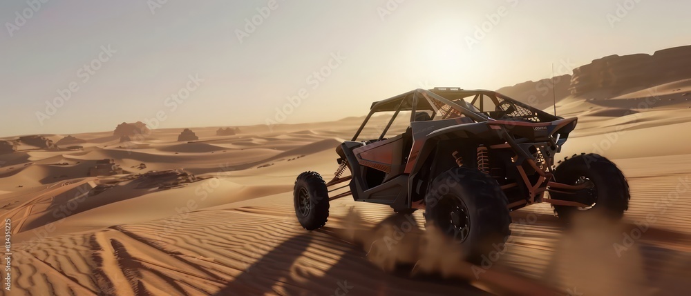 wallpaper of a buggy driving fast in sand dunes, very dynamic and ...