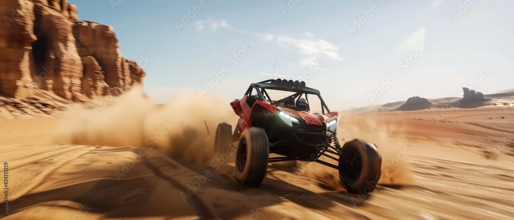 wallpaper of a buggy driving fast in sand dunes, very dynamic and ...