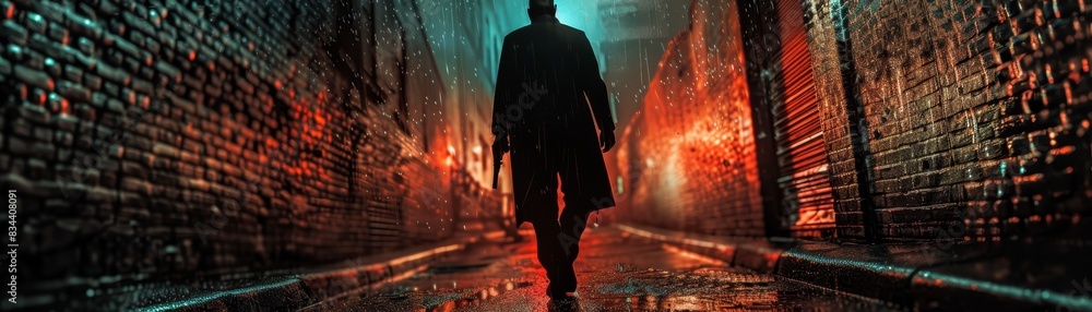 Shadowy Gangster Enforcer Lurks in Urban Alleyway, Embodying the Spirit ...
