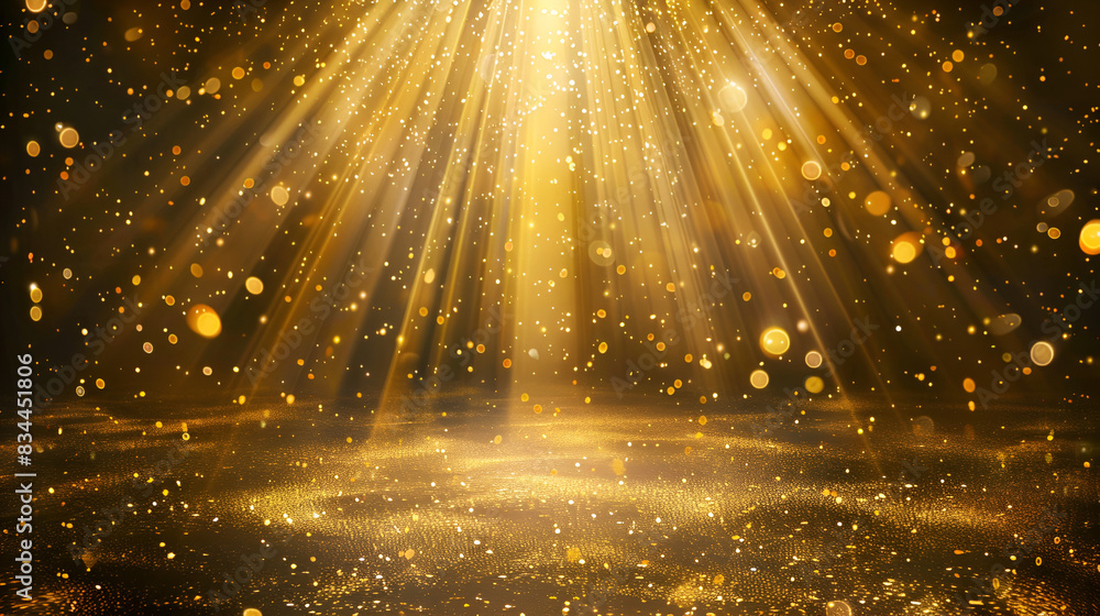 stage light and golden glitter lights on floor abstract gold background ...