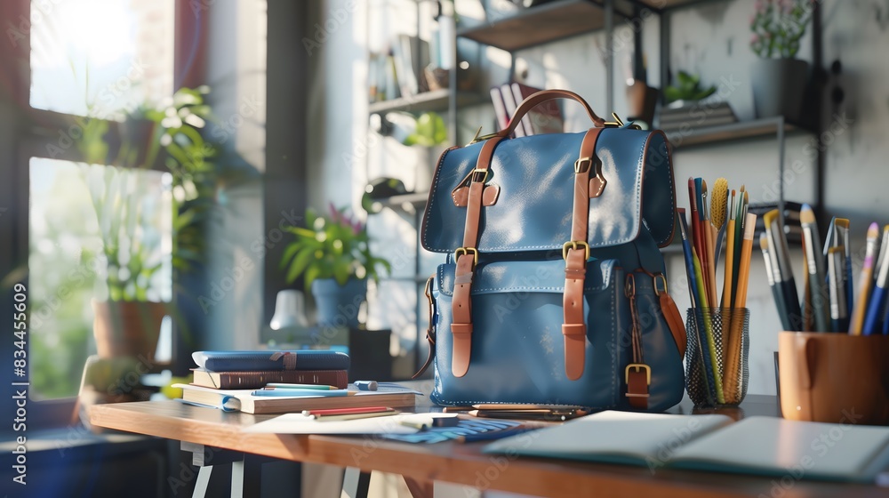 Blue student Backpack with Scattered school Supplies and Essentials at ...