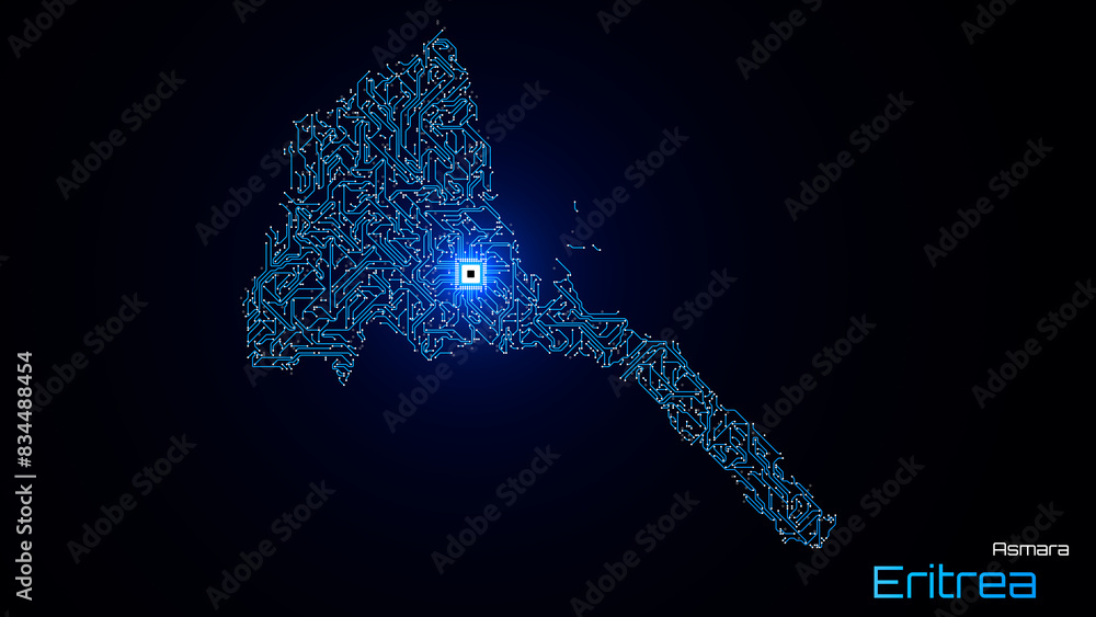 Eritrea, with its capital city of Asmara, is represented as a microchip ...