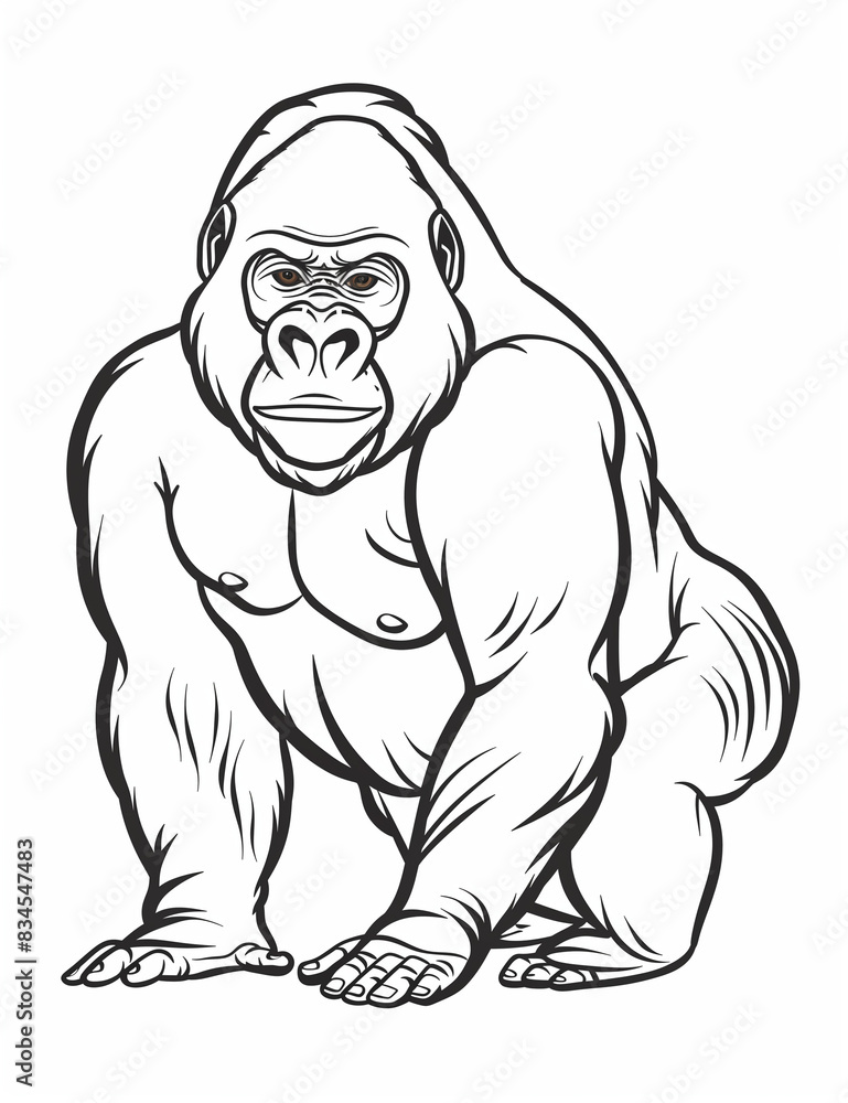 Gorilla Illustration: Printable Line Art Coloring Page - Simple ...