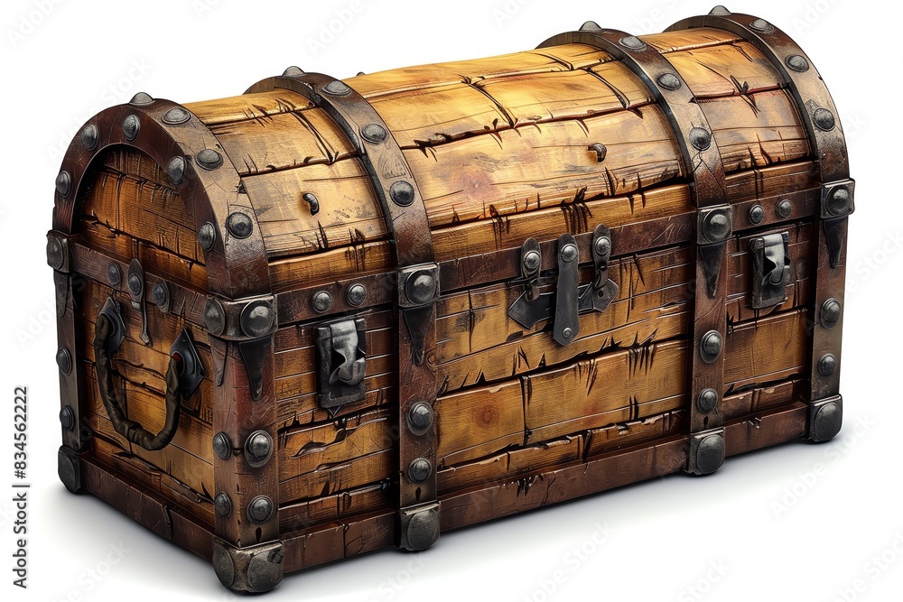 Antique wooden treasure chest with rusty metal details and latches ...