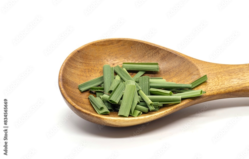 Lemongrass or Malabar Grass in a Wooden Spoon Isolated on White ...