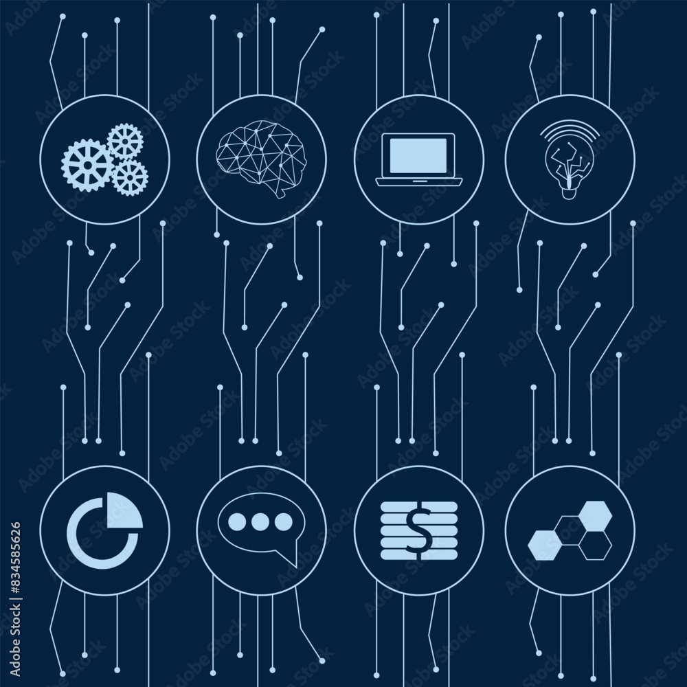 Artificial intelligence vector illustration. Modern cyberbrain concept. Machine learning and ...