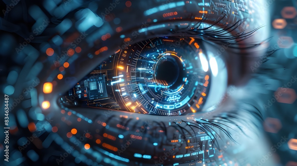 Futuristic eye scanning optical vision. Biometric cyberspace ...