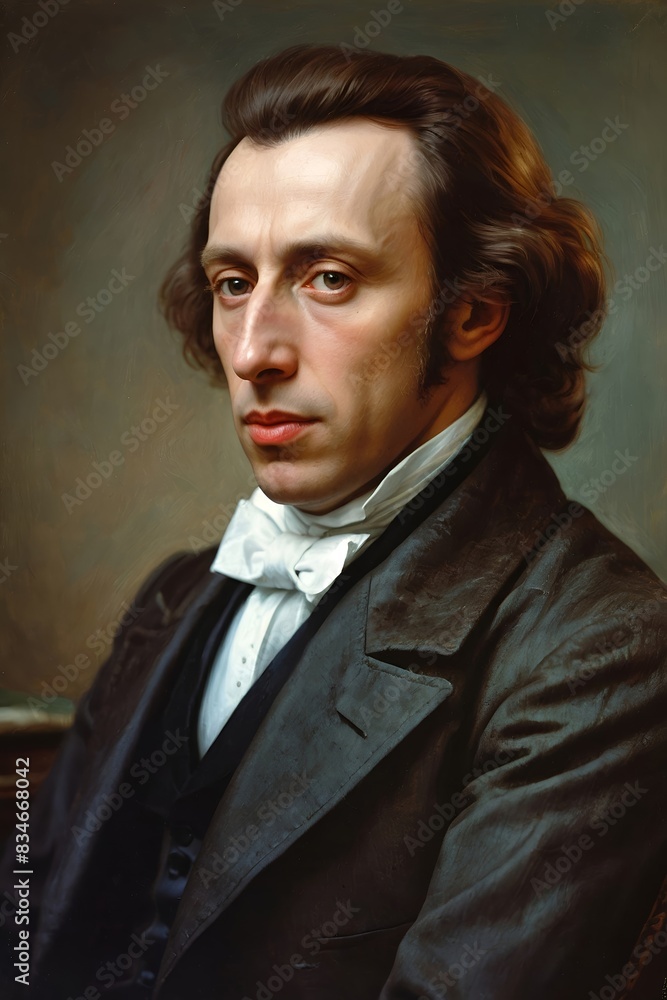 Portrait of Frédéric Chopin (1810 - 1849). Famous French composer. Content made with generative ...