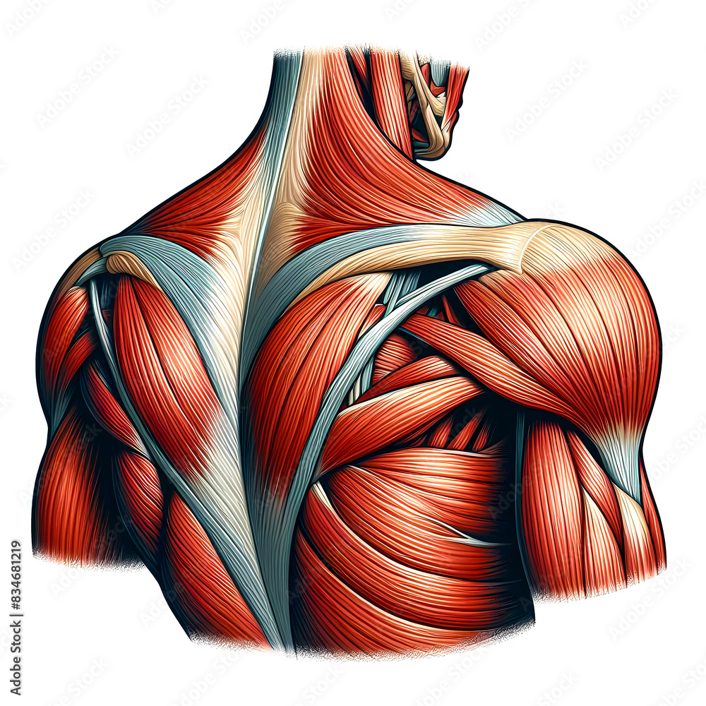 Vector illustration of anatomy of human shoulder and back muscles on ...