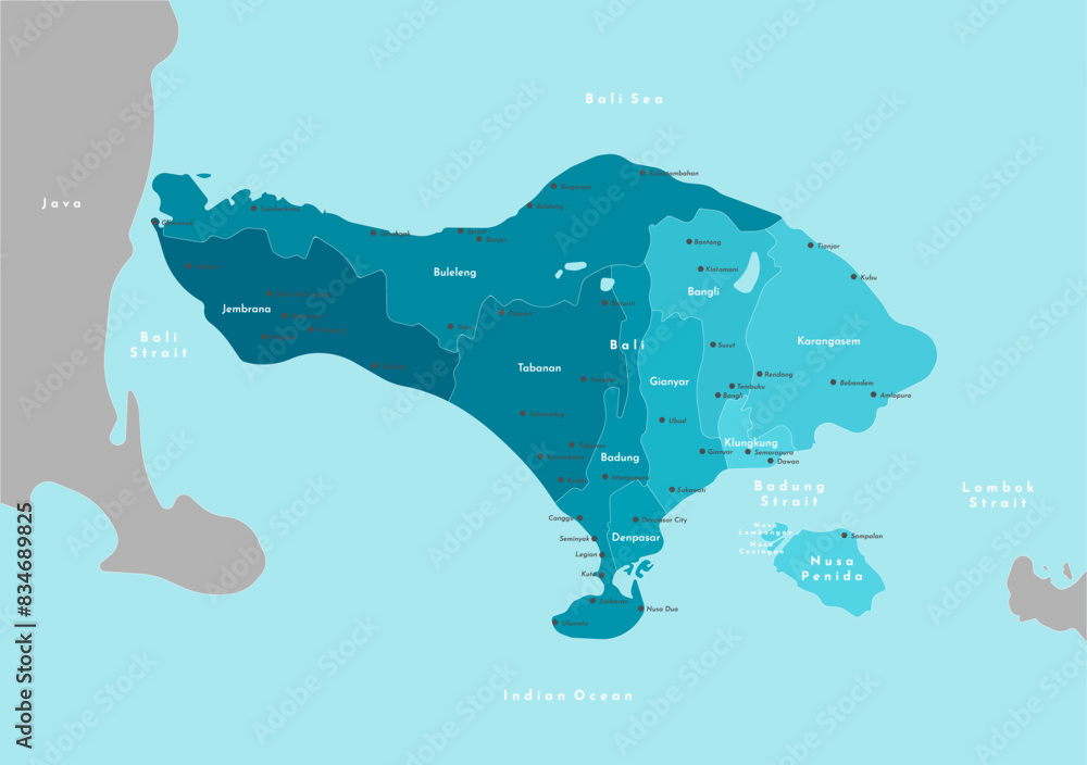 Vector modern illustration. Simplified administrative map of Bali ...