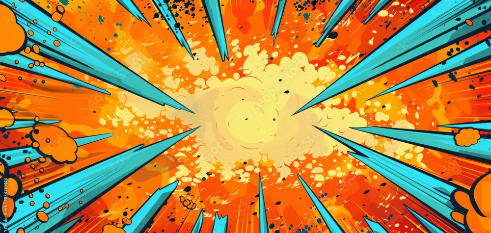 Comic explosion background with blank space, superhero theme, birthday ...