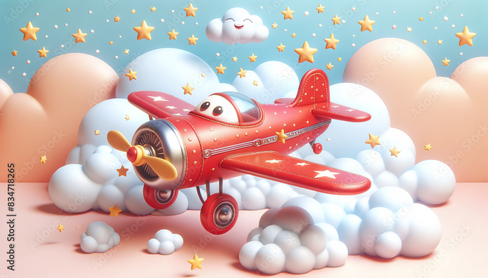 3D Cartoon Caricature: Soaring with Sunshine! Playful Red Vintage ...