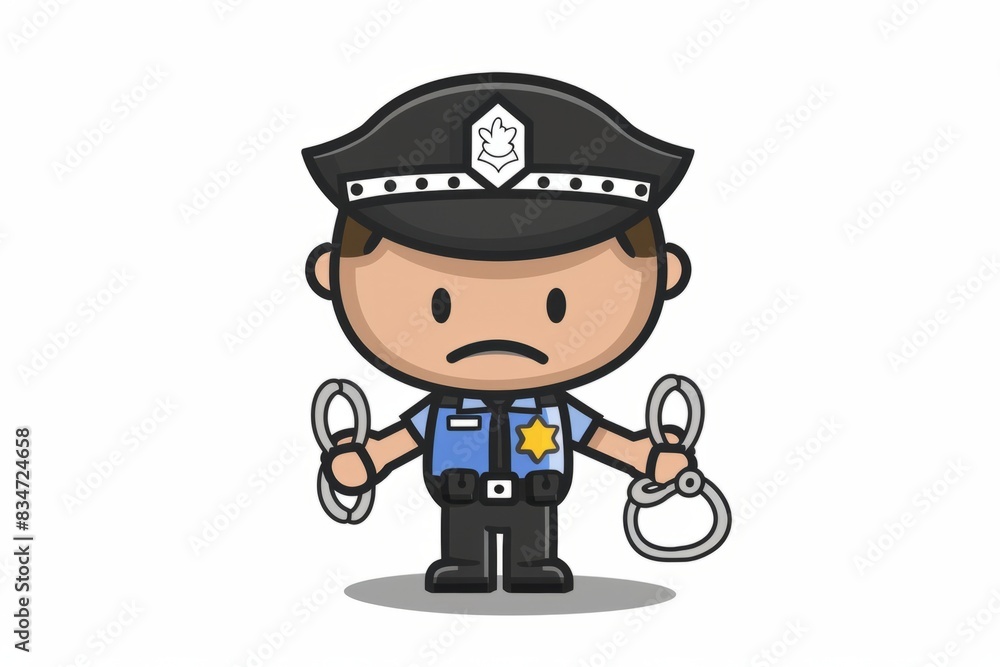 Cartoon cute doodles of a police officer with a badge and handcuffs ...