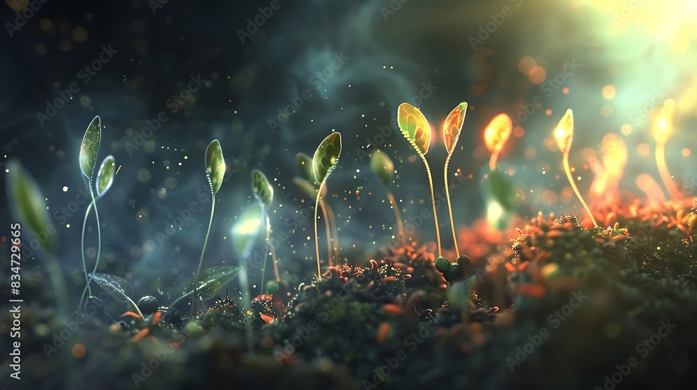 Organic forms emerge from the void, like seeds sprouting in the fertile ...